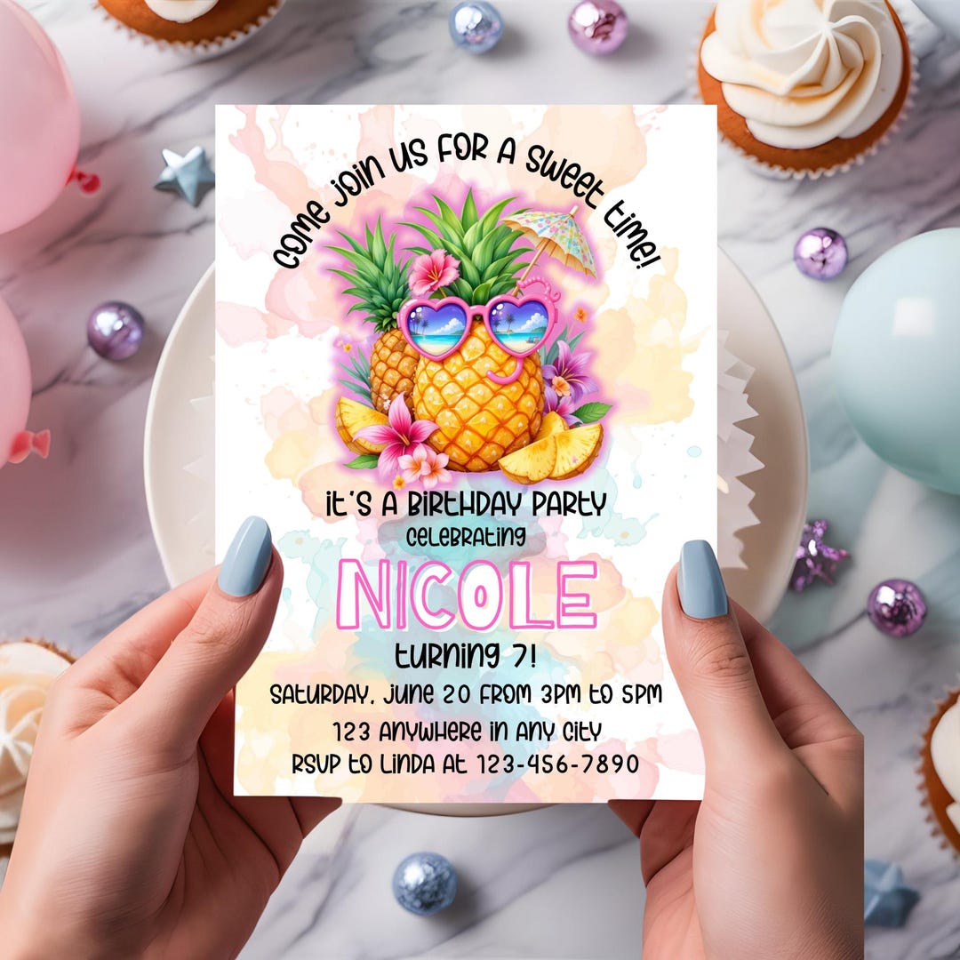 Pineapple Birthday Party Invitation: Editable Summer Invite (digital ...