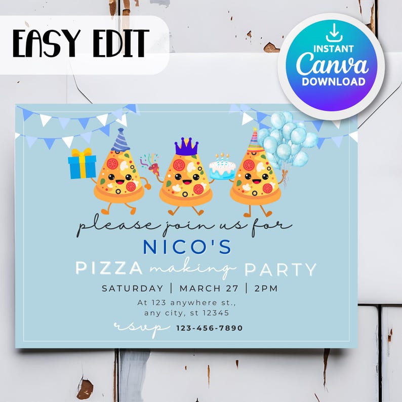 Editable Pizza Making Party Invitation: Kids Birthday (digital Download ...