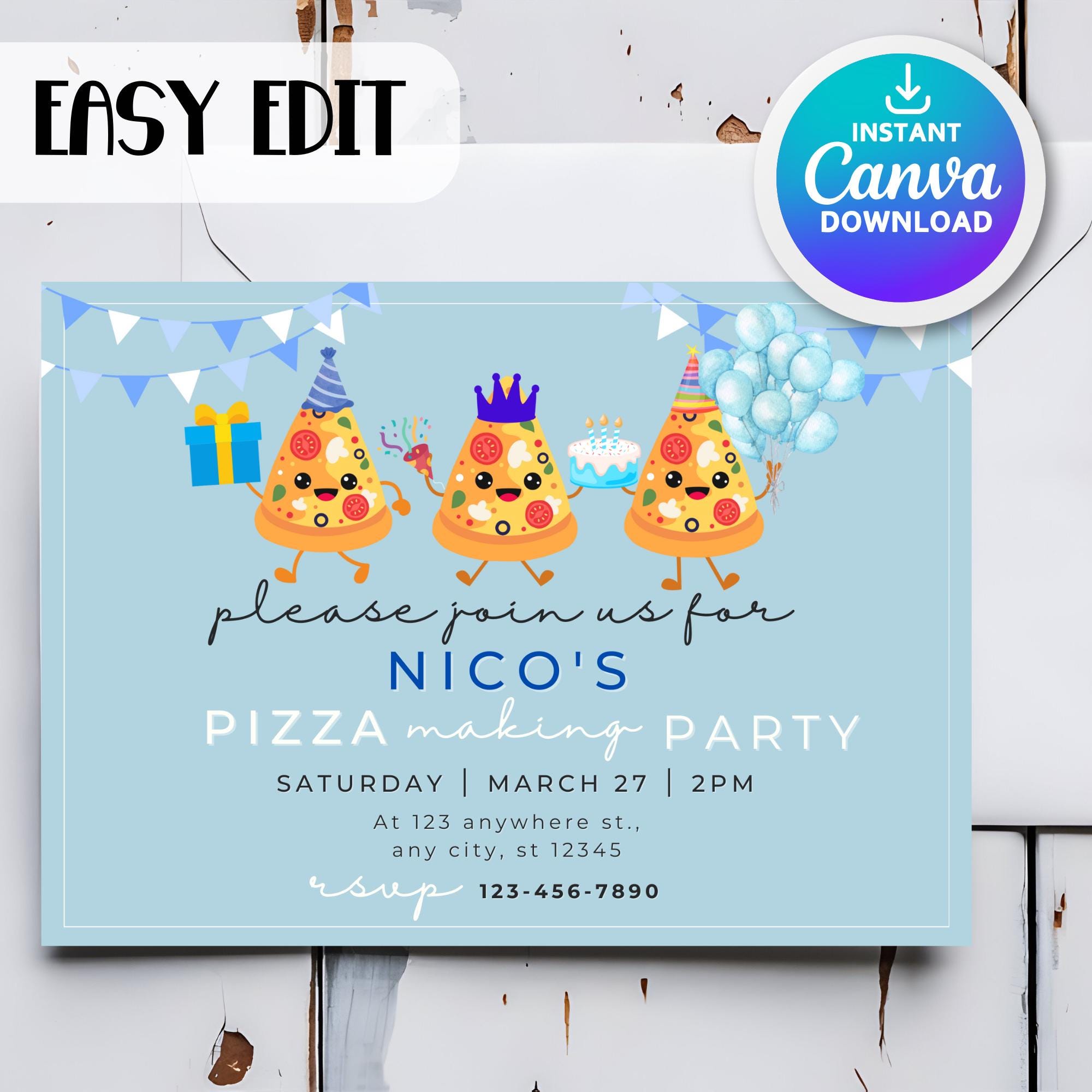 Editable Pizza Making Party Invitation Kids Invite Pizza Invite ...