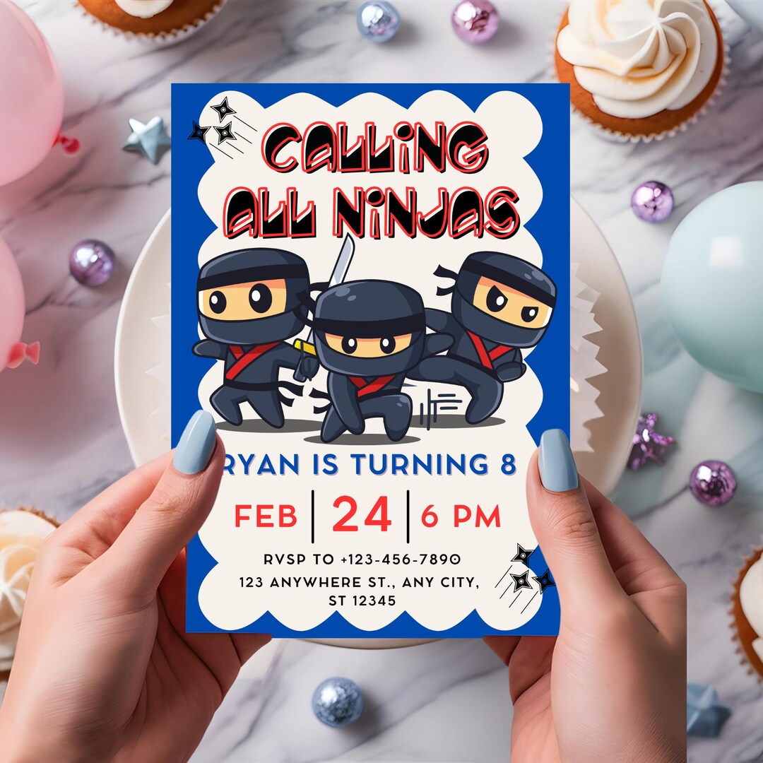 Editable Ninja Birthday Party Invitation Card Template, Martial Arts ...