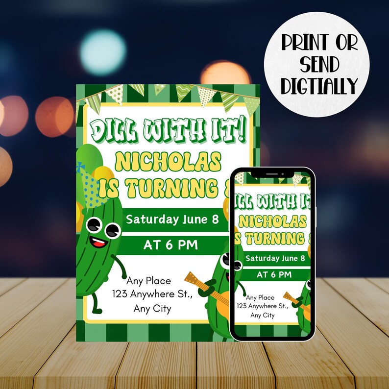 Editable Dill With It Pickle Birthday Party Invitation Template ...