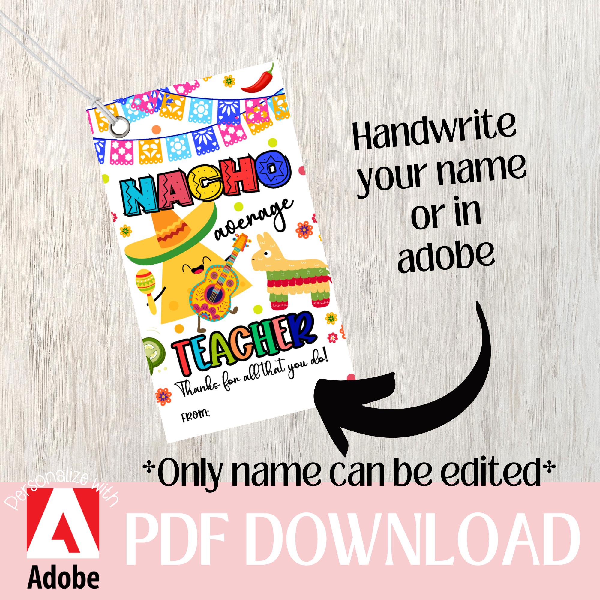 Nacho Average Teacher Gift Tag, Mexican Fiesta (digital Download) - Etsy
