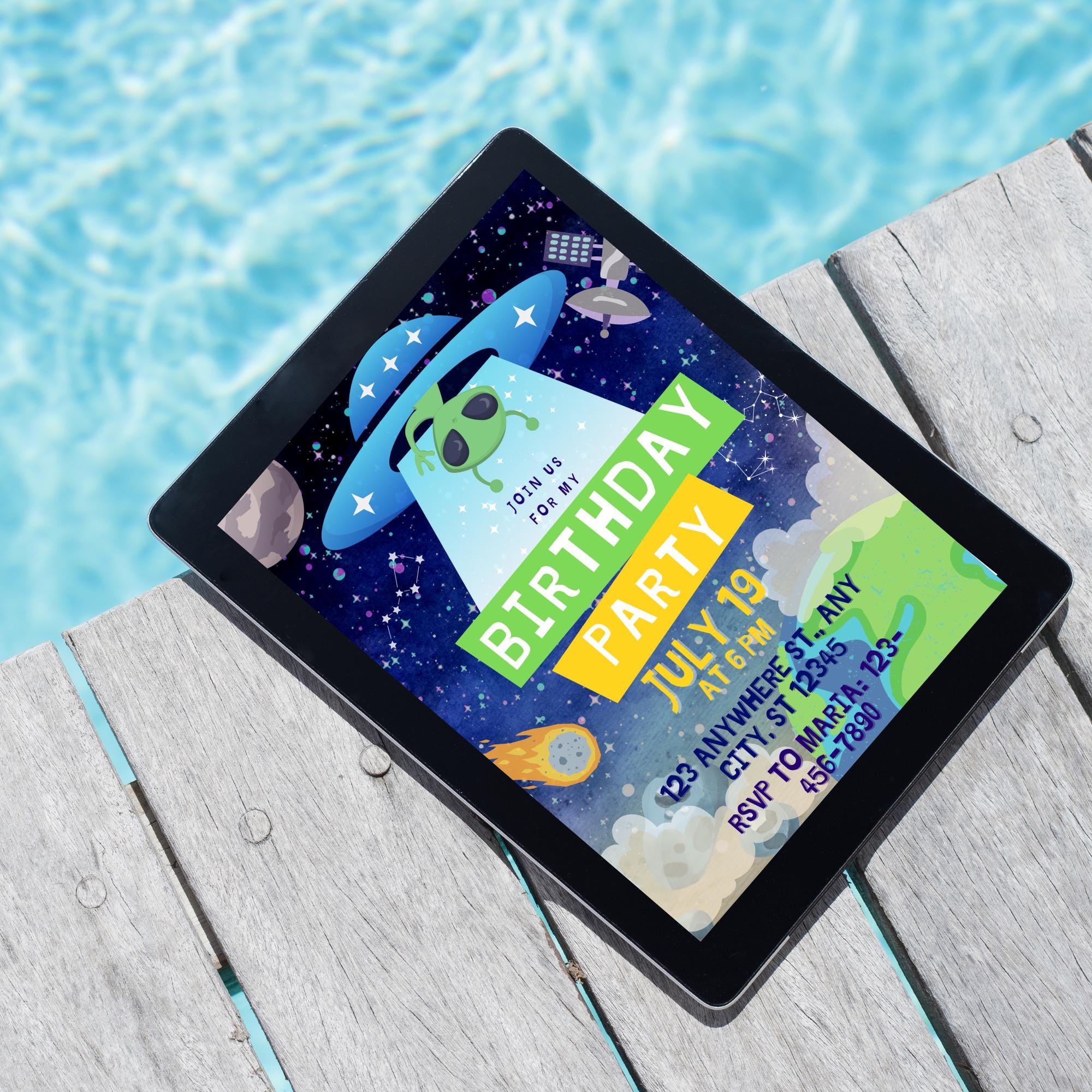 Alien Birthday Party Invitation: Kids Space UFO Invite (canva Printable ...