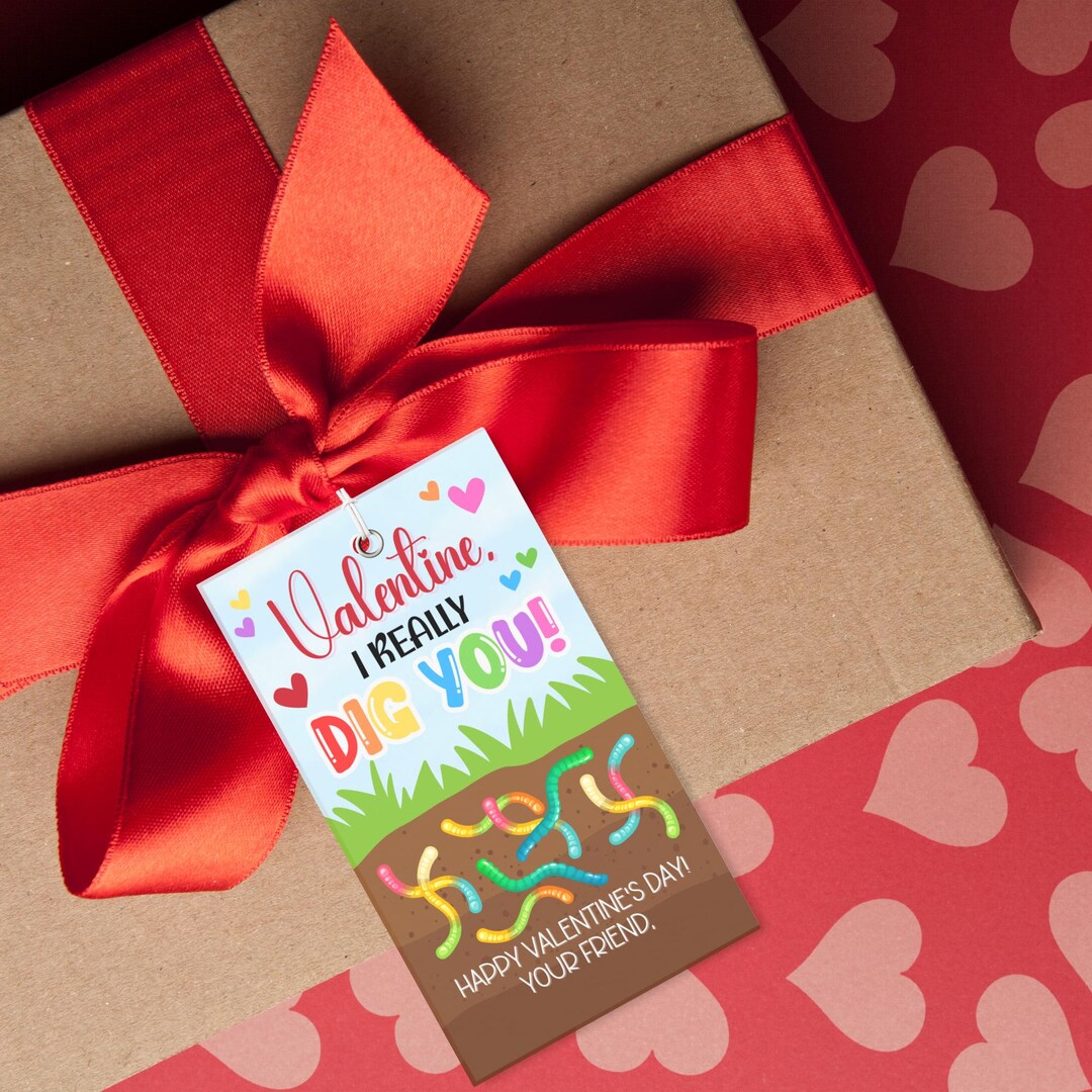 Gummy Worms Valentine's Day Gift Tag Template (printable, Editable ...