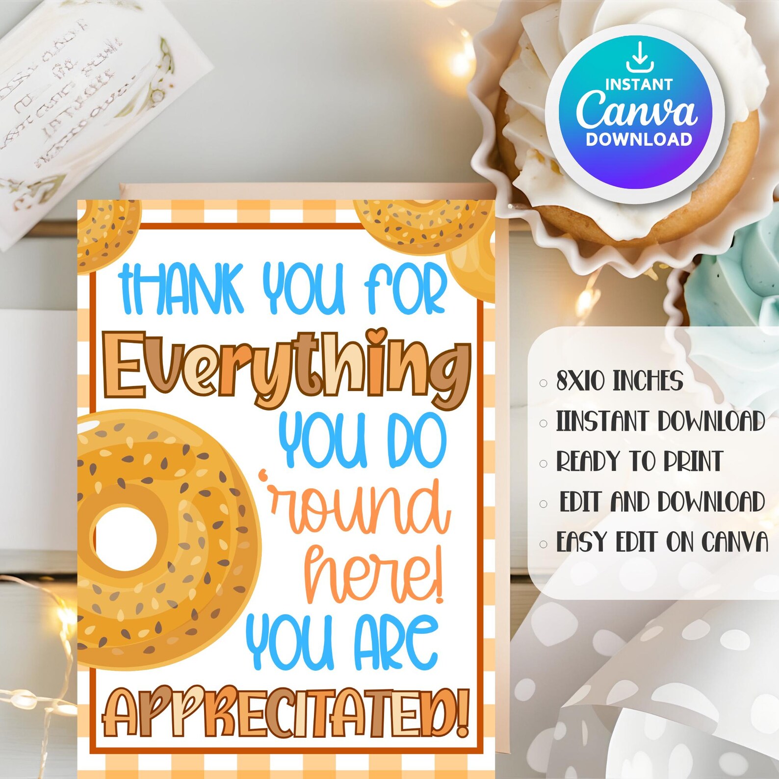 Bagel Appreciation Sign: Thank You Printable (PDF & JPG) - Etsy