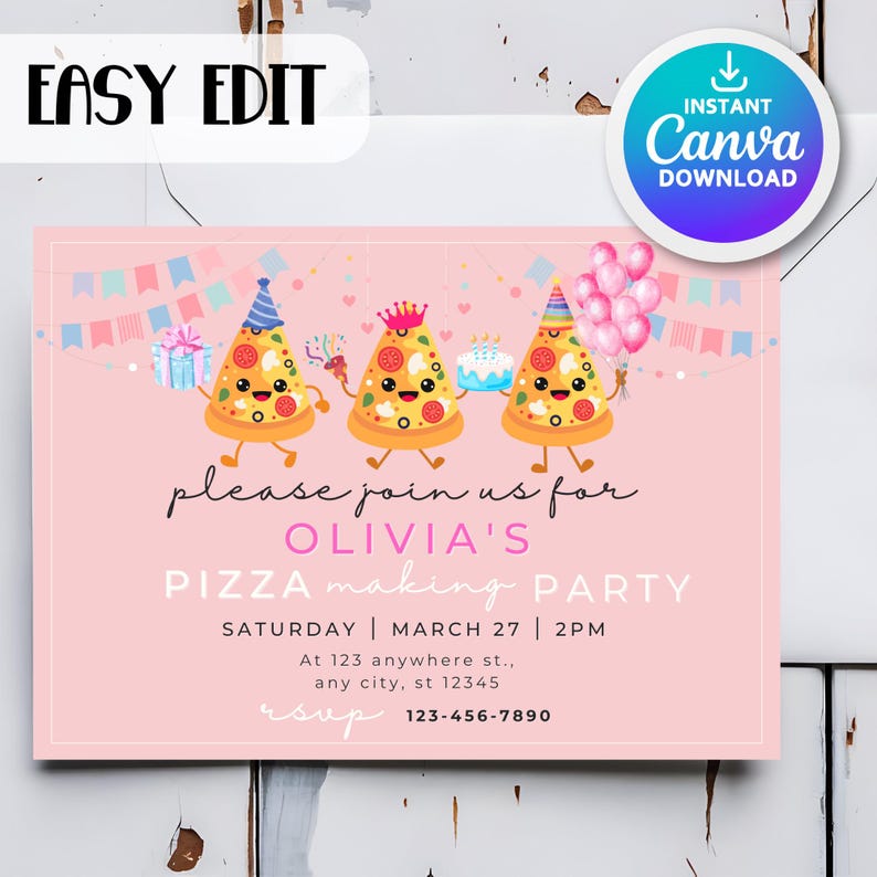 Editable Pizza Making Party Invitation Kids Invite Pizza Invite ...