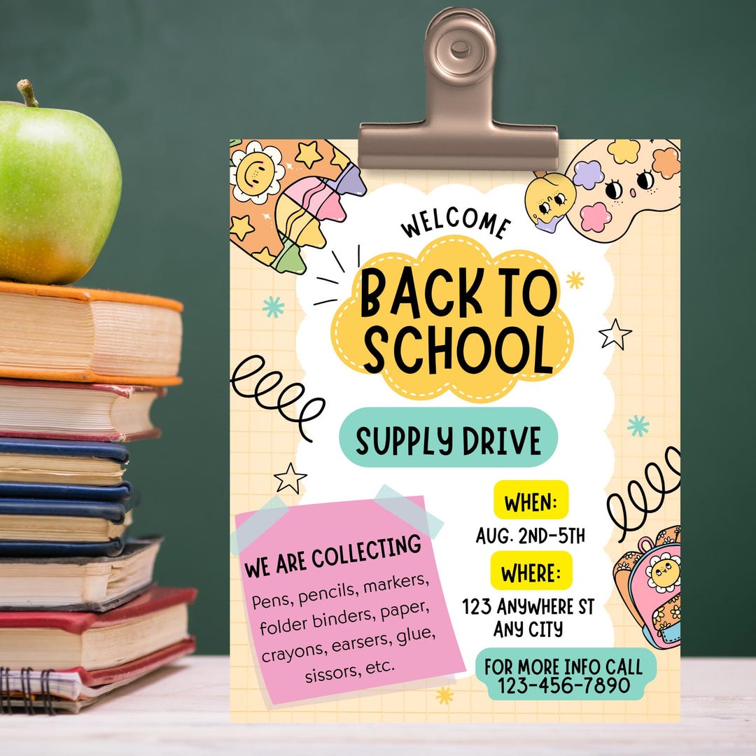 Editable School Supply Drive Flyer, Back to School Invite, School ...