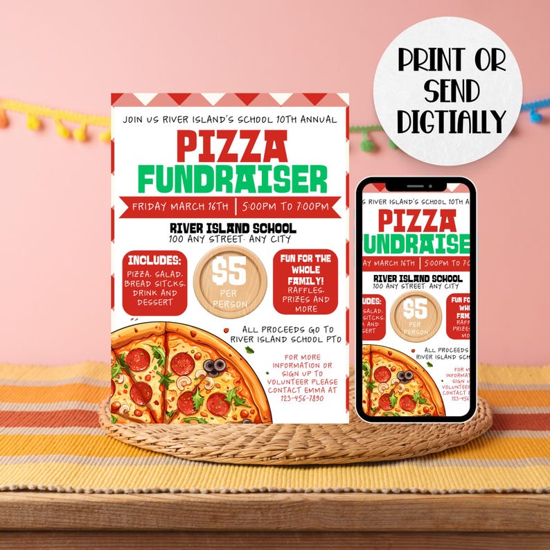 Pizza Fundraiser Flyer Editable Template, Pizza Night School Event ...