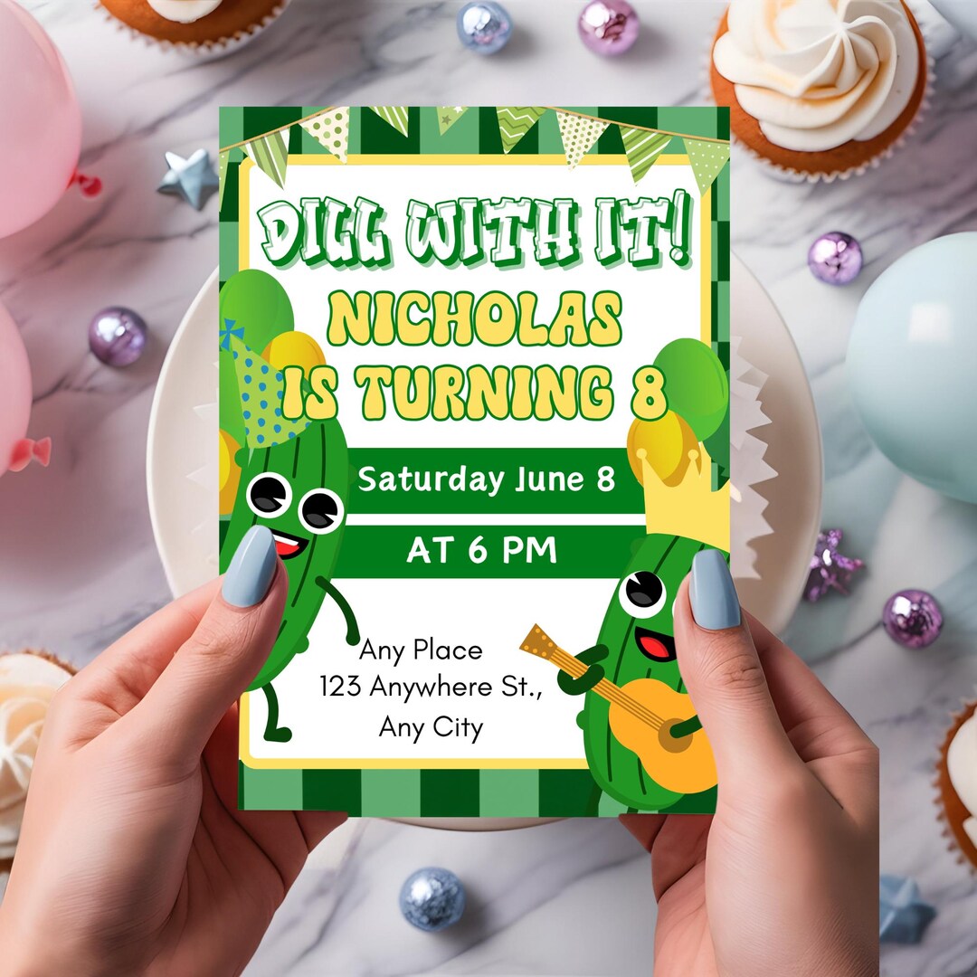 Editable Dill With It Pickle Birthday Party Invitation Template ...