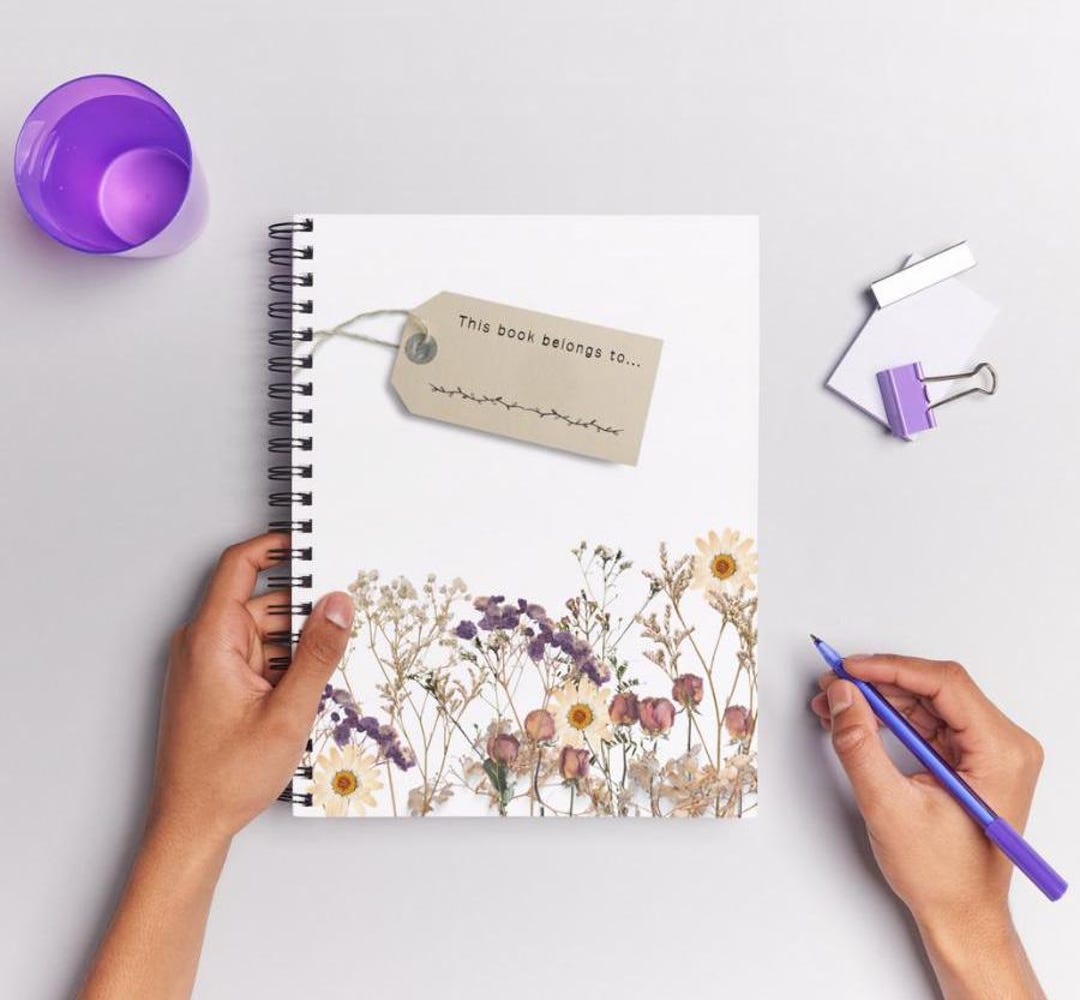 Spiral Notebook Aesthetic Dried Flowers, Neutral Colors, Simplistic ...