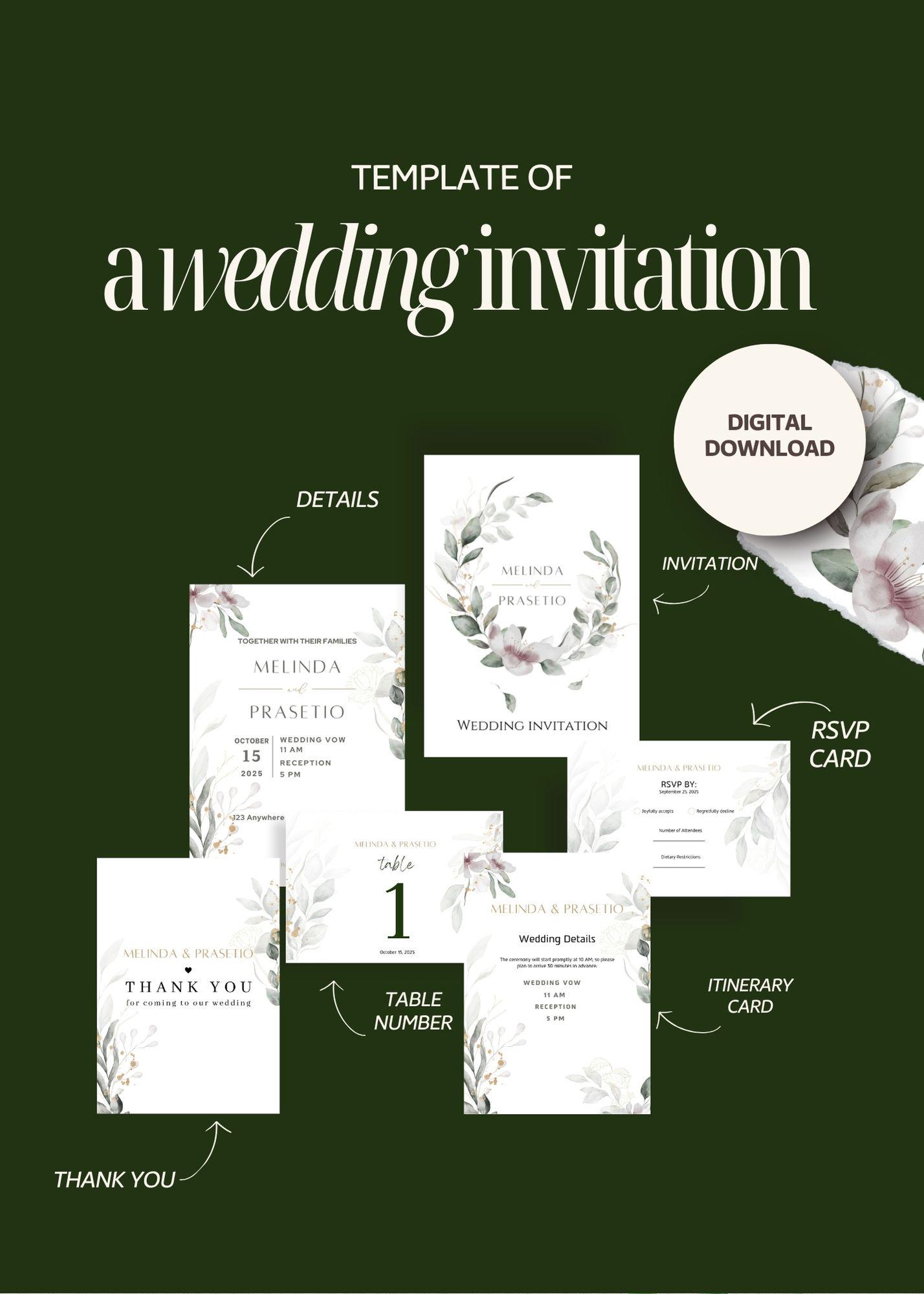 Editable Wedding Invitation Template | Customizable & Printable Wedding ...