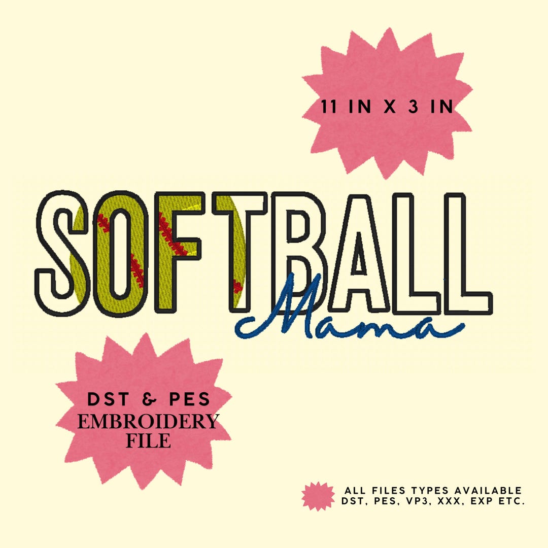 Softball Mama Embroidery File | Softball Embroidery | Softball Design ...