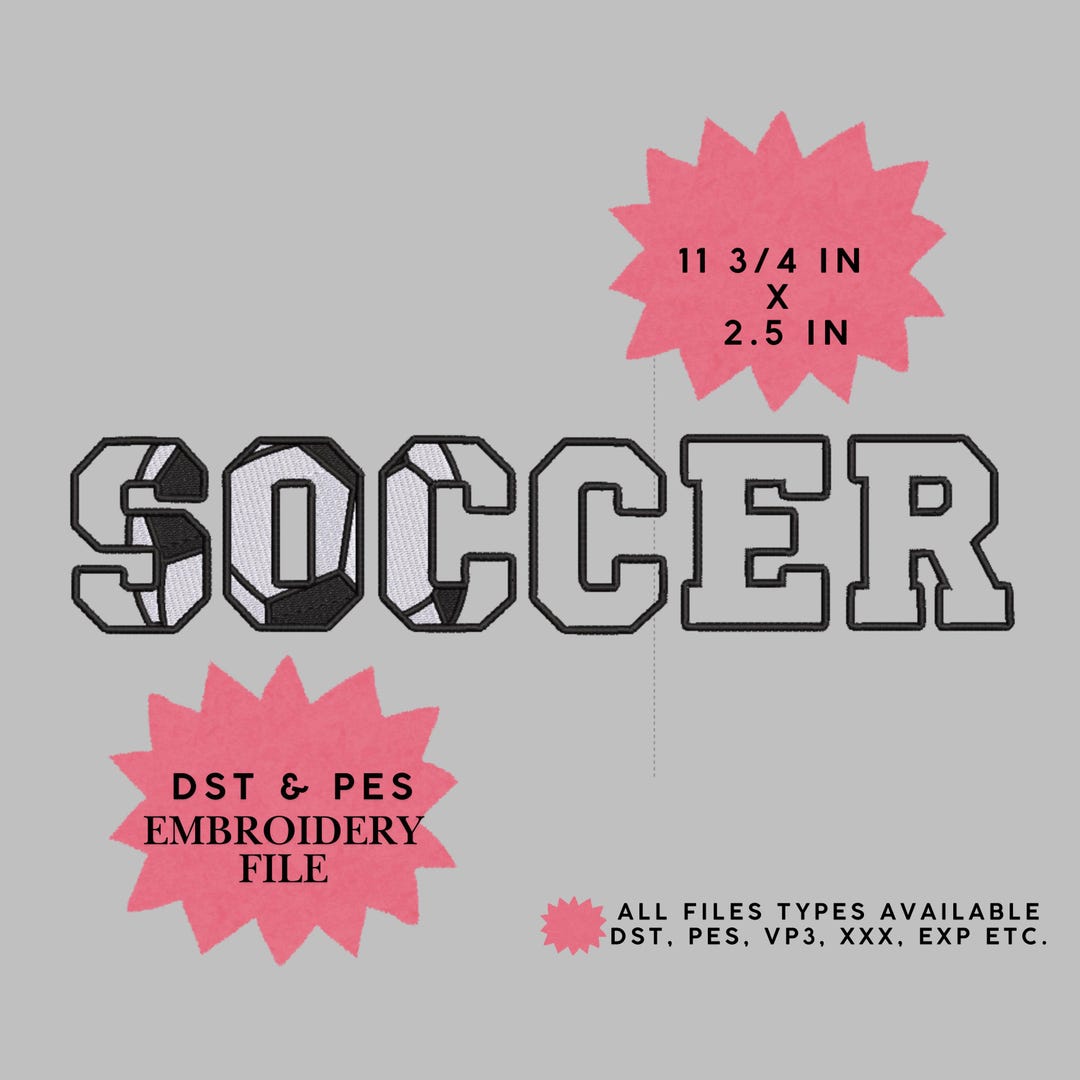 Soccer Embroidery Design | Embroidery Soccer Design File | Custom ...