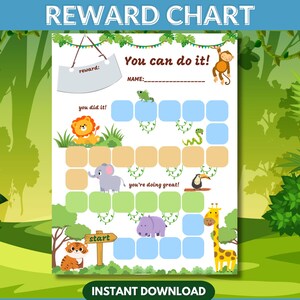 Jungle Animals Reward Chart for Kids Reward Chart for Boys Behavior ...