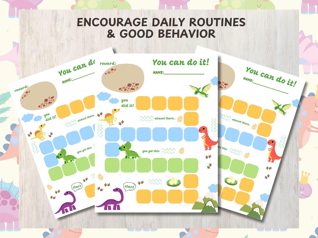 Dinosaur Reward Chart for Boy Kids Sticker Reward System Chart Chore ...