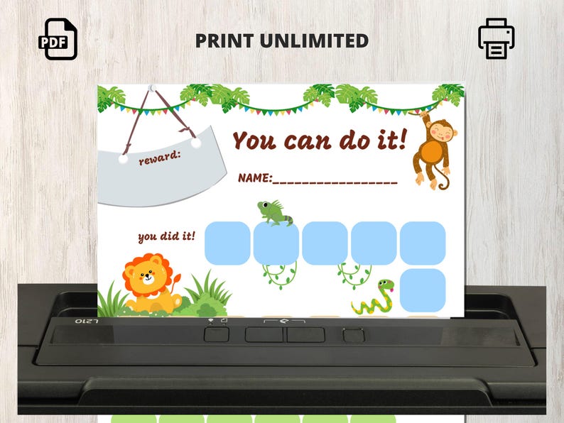 Jungle Animals Reward Chart for Kids Reward Chart for Boys Behavior ...