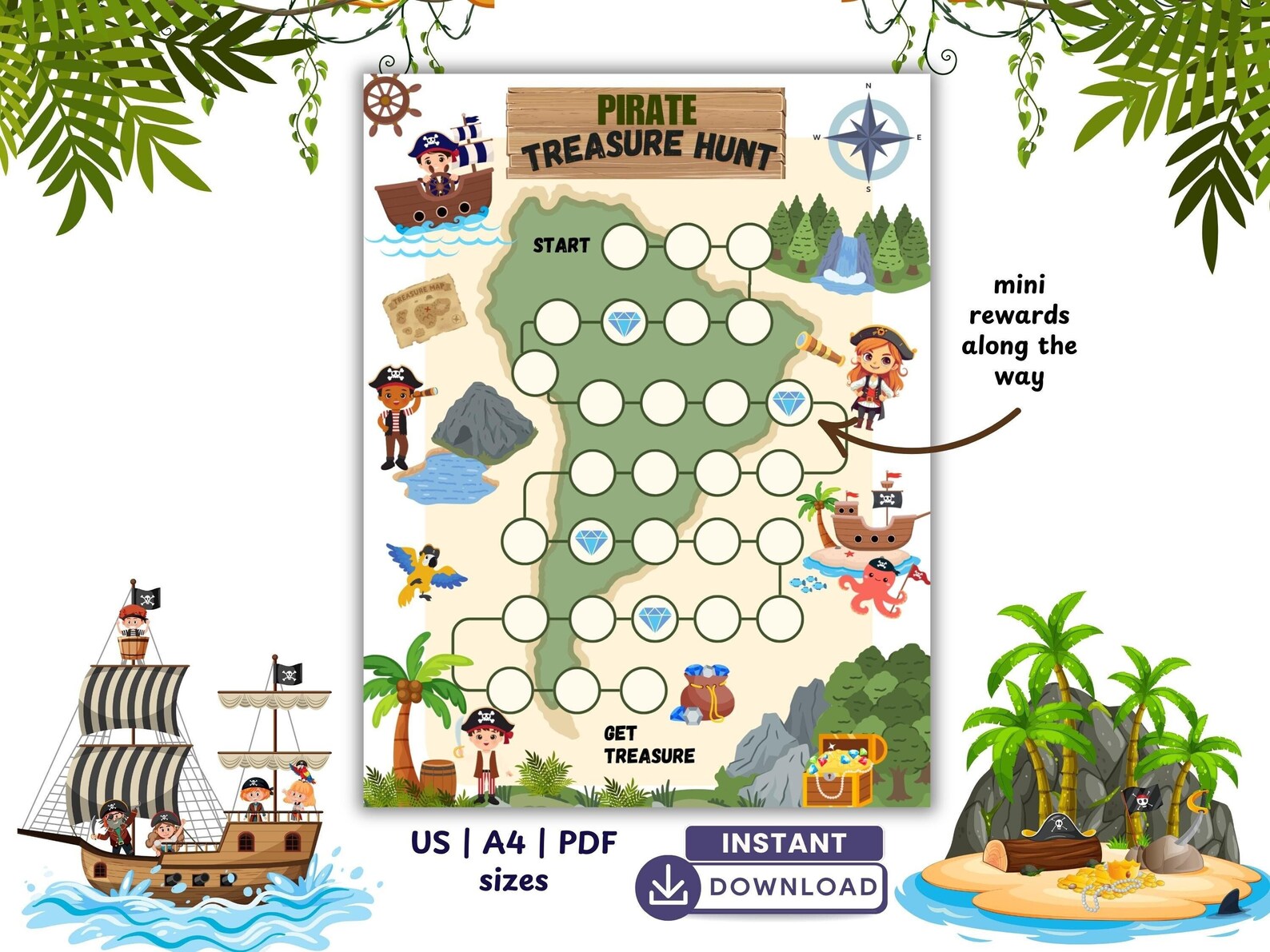 Pirate Reward Chart Bedtime Boy Pirate Treasure Island Potty Sticker ...