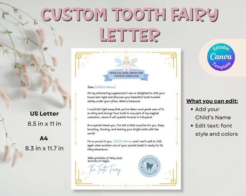 Custom Tooth Fairy Letter Printable Tooth Fairy Receipt Tooth Fairy ...