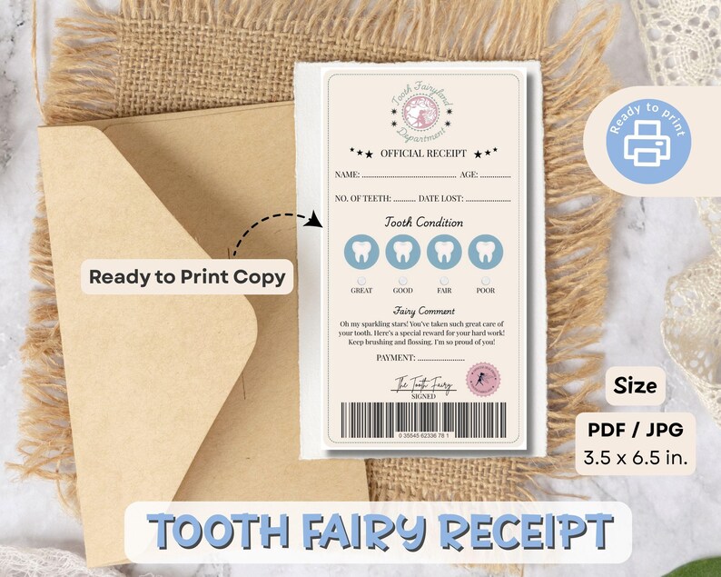 Tooth Receipt Printable Tooth Fairy Receipt Lost Tooth Receipt First ...