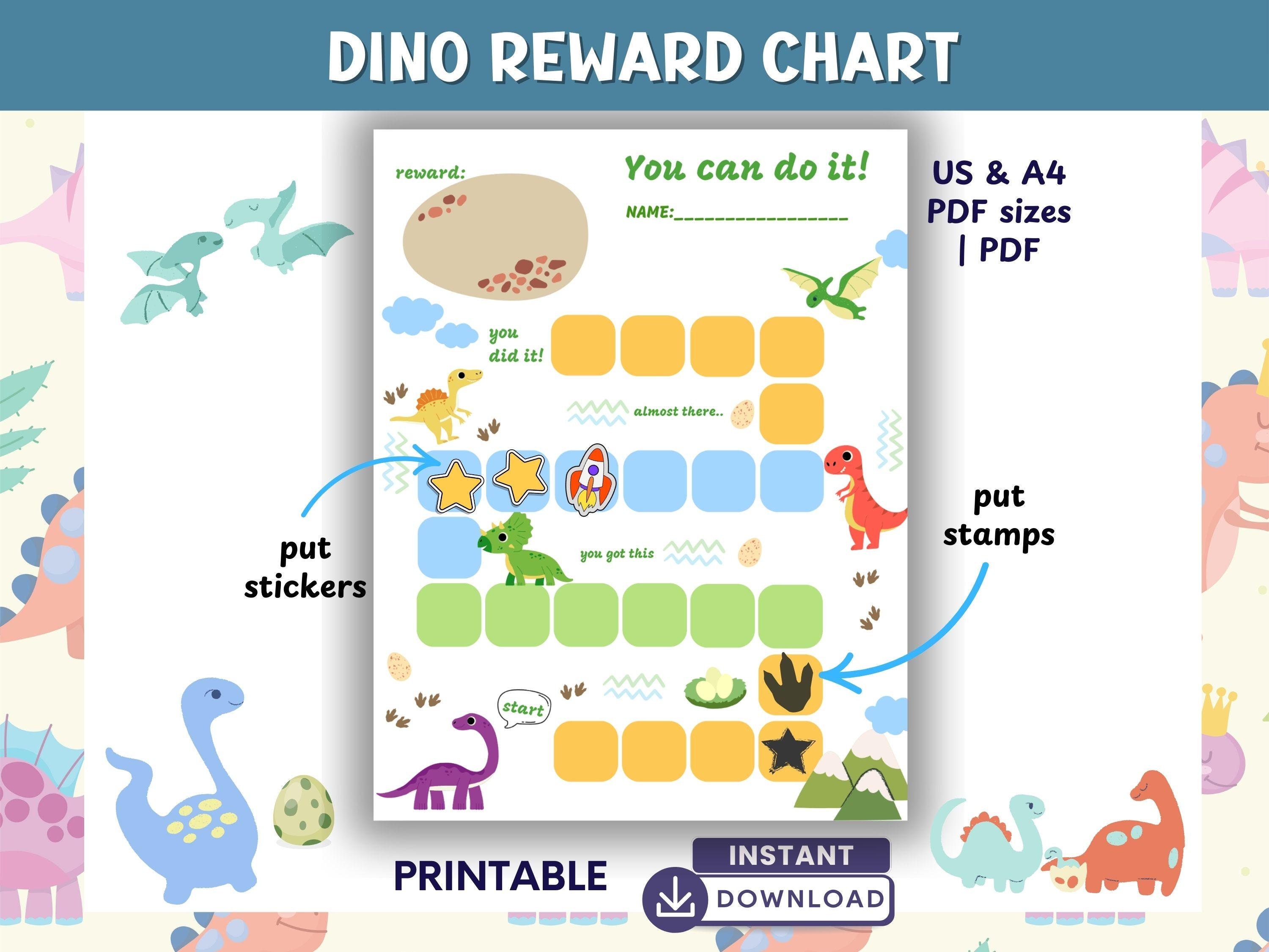 Dinosaur Reward Chart for Boy Kids Sticker Reward System Chart Chore ...