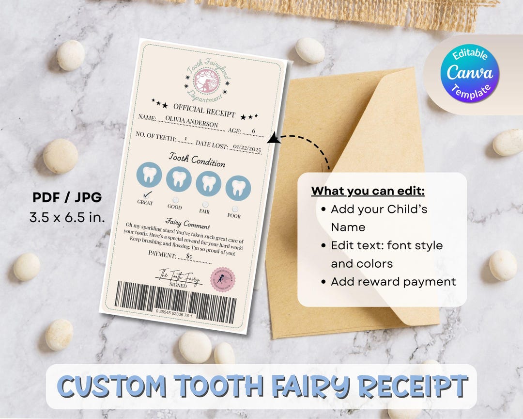 Tooth Receipt Printable Tooth Fairy Receipt Lost Tooth Receipt First ...