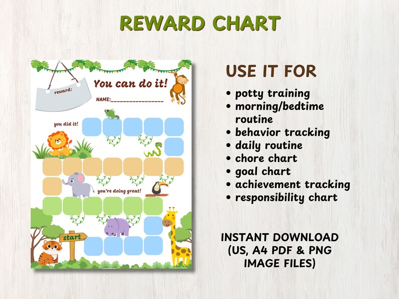 Jungle Animals Reward Chart for Kids Reward Chart for Boys Behavior ...