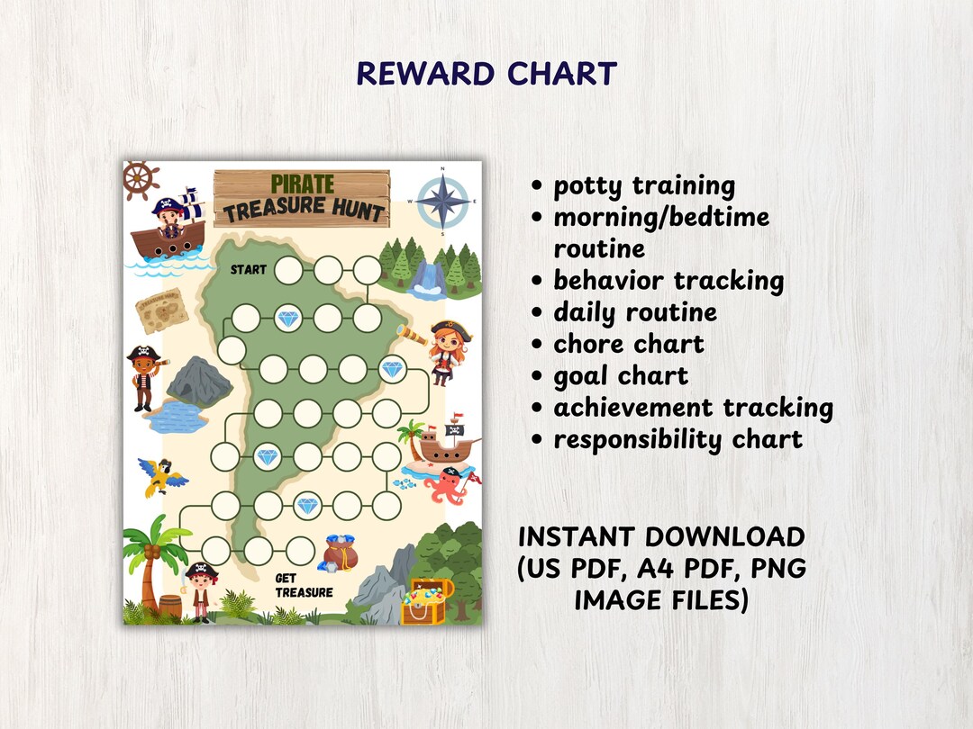 Pirate Reward Chart Bedtime Boy Pirate Treasure Island Potty Sticker ...
