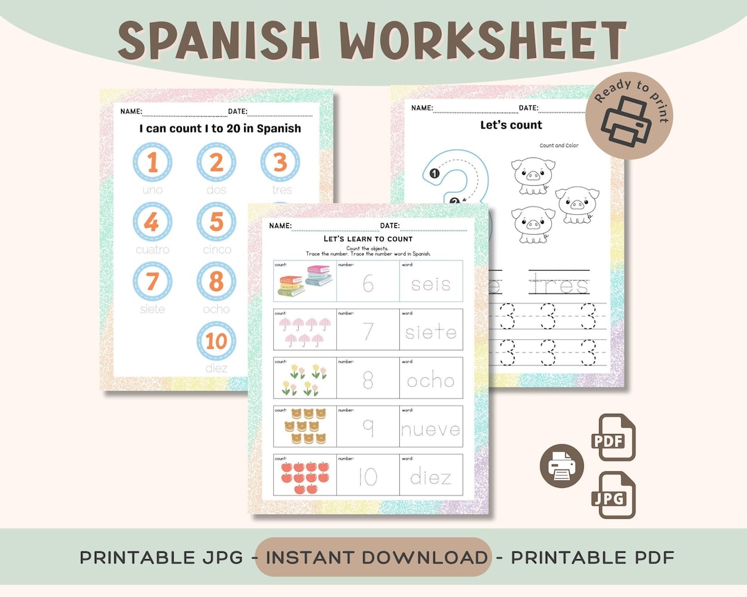 Spanish Worksheet Learn Spanish Numbers Worksheet for Kids Number in ...
