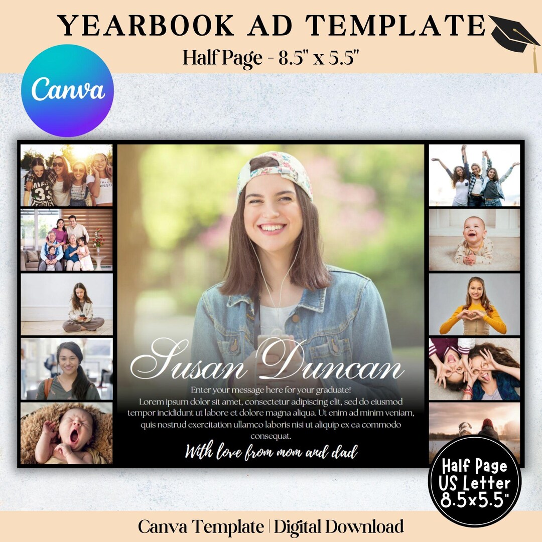 Senior Yearbook Ad Template Half Page, Editable Yearbook Ad, Graduation ...