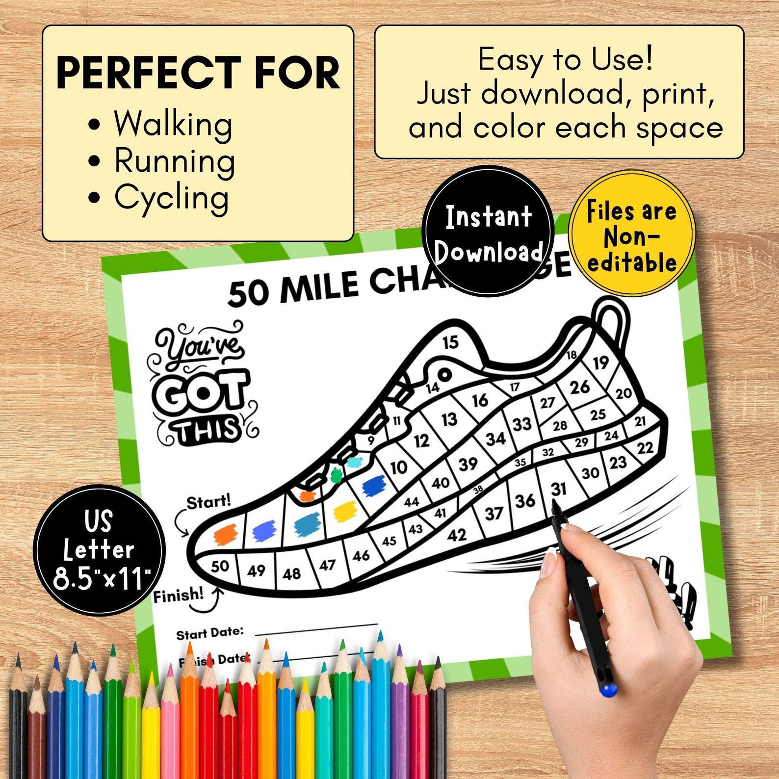50 Mile Tracker, 50 Mile Challenge, Walking Tracker, Running Tracker ...