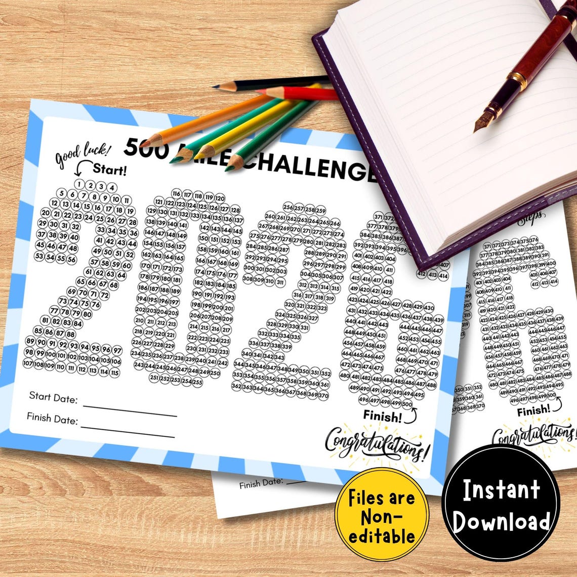 500 Mile Challenge for 2026, 500 Mile Tracker, Walking Tracker, Running ...