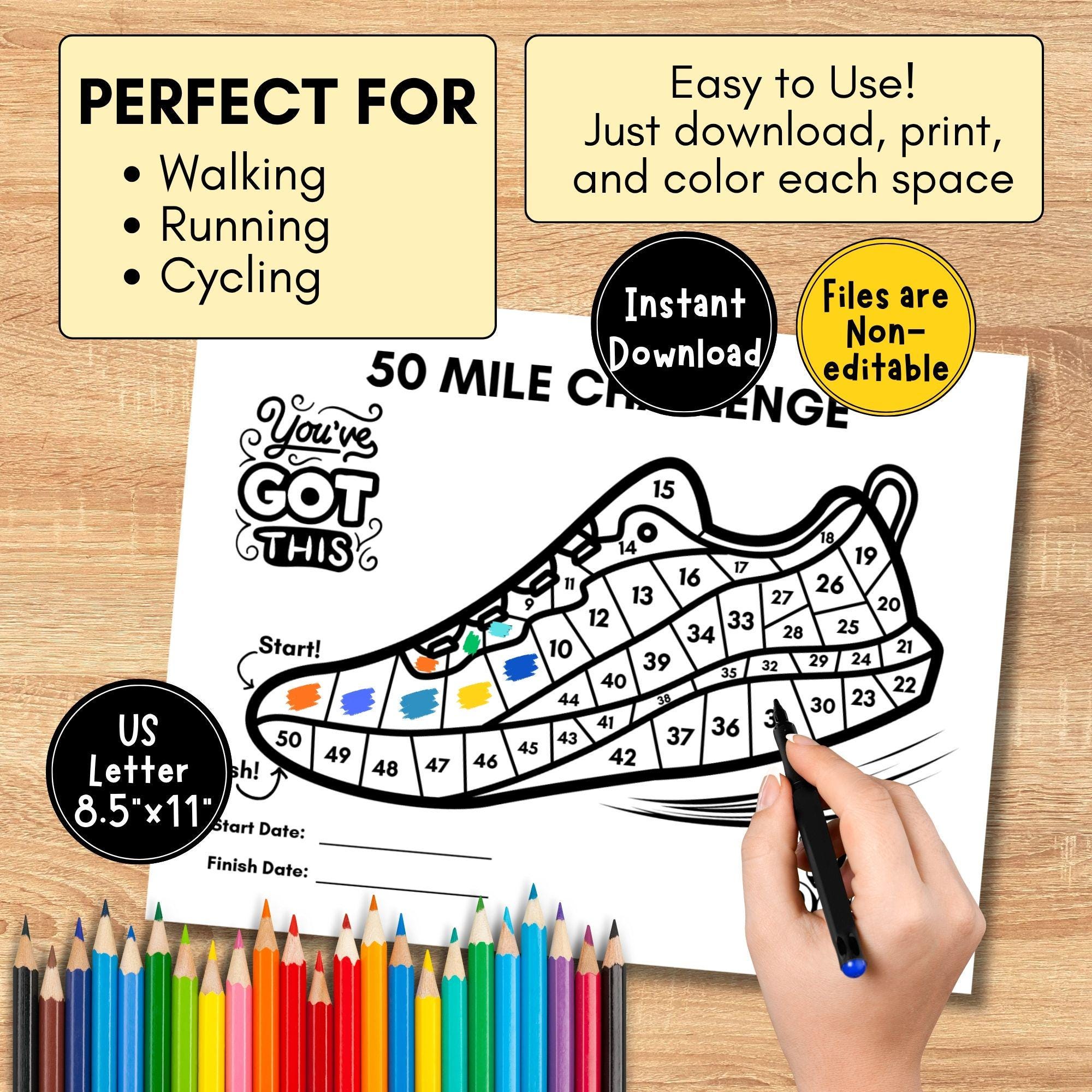50 Mile Tracker, 50 Mile Challenge, Walking Tracker, Running Tracker ...