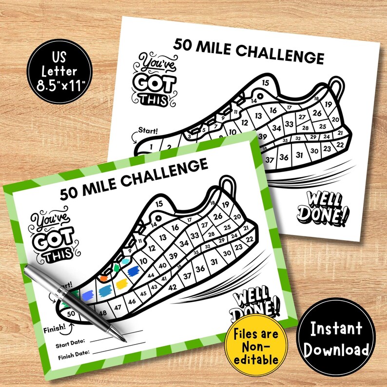 50 Mile Tracker, 50 Mile Challenge, Walking Tracker, Running Tracker ...