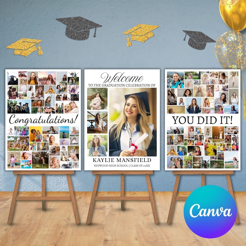 Editable Graduation Welcome Sign Set, Graduation Photo Collage ...