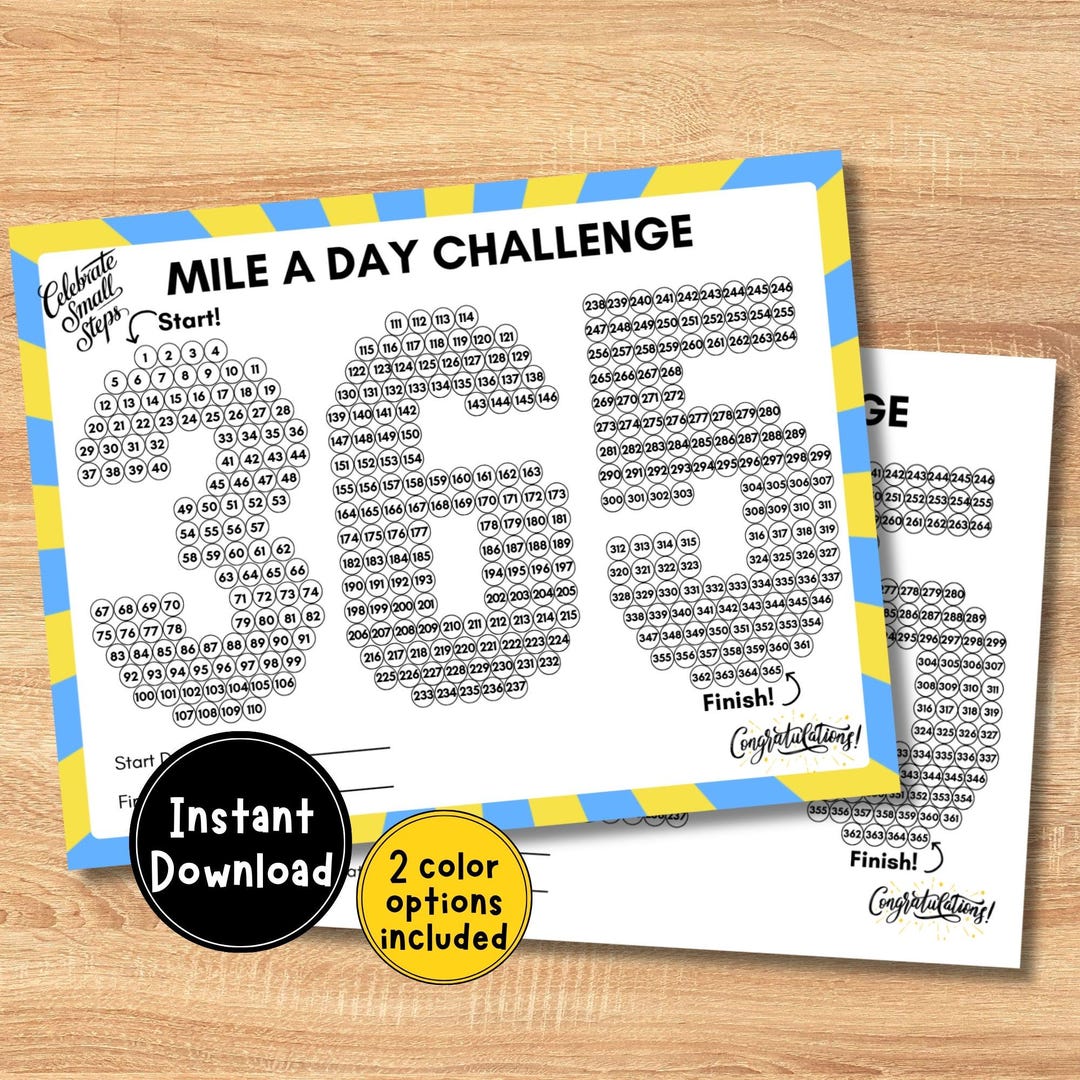Mile a Day Challenge, 365 Mile Tracker, Walking Tracker, Running ...