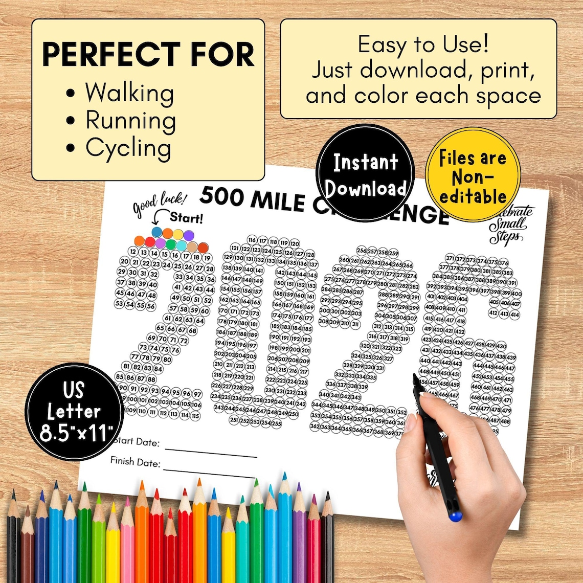 500 Mile Challenge for 2026, 500 Mile Tracker, Walking Tracker, Running ...