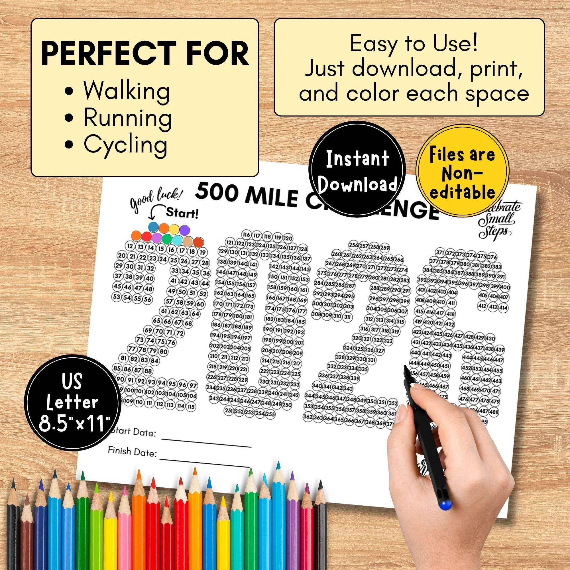 500 Mile Challenge for 2026, 500 Mile Tracker, Walking Tracker, Running ...