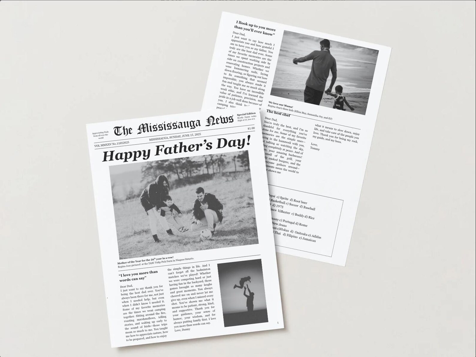 Father's Day Newspaper - Editable Canva Template - Etsy