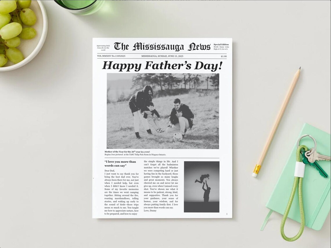 Father's Day Newspaper - Editable Canva Template - Etsy