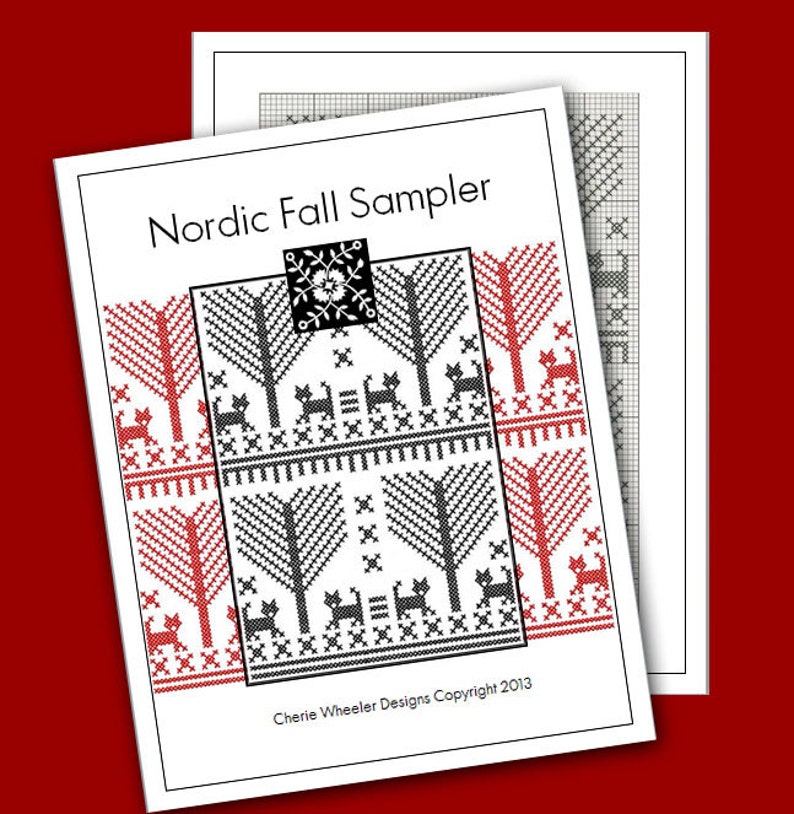 PDF Nordic Fall Sampler PDF Cross Stitch Redwork Pattern - Etsy
