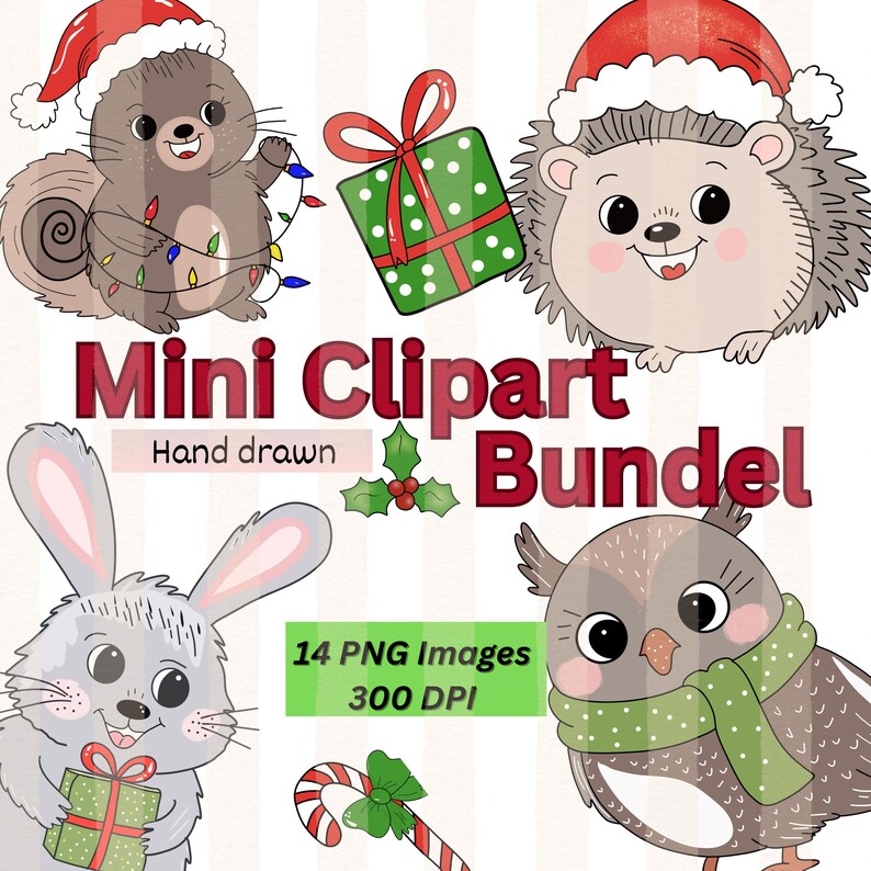 14 Piece Christmas Woodland Creatures Clipart Mini Bundle - Digital ...