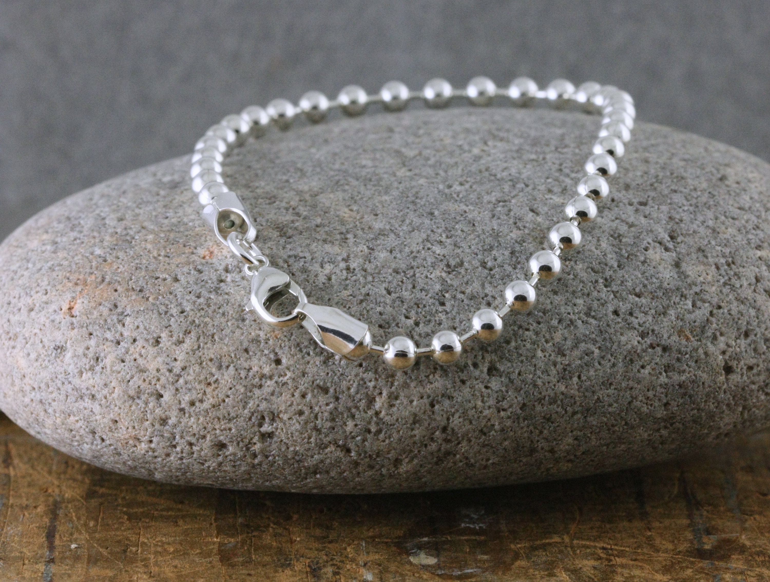 Sterling Silver Dog Tag Chain Bracelet 4mm Oxidized or Bright | Etsy