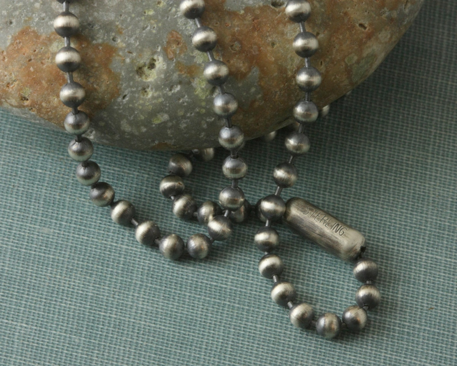 Sterling Silver Chain 3.2mm Bead Ball .925 Dog Tag Necklace - Etsy