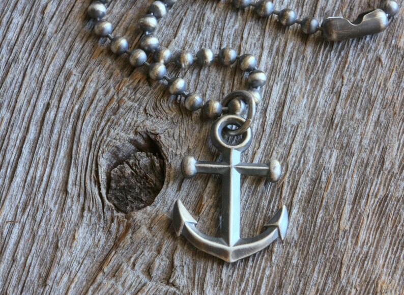 Mens Anchor Necklace Rustic Silver Anchor Pendant Heavy Etsy