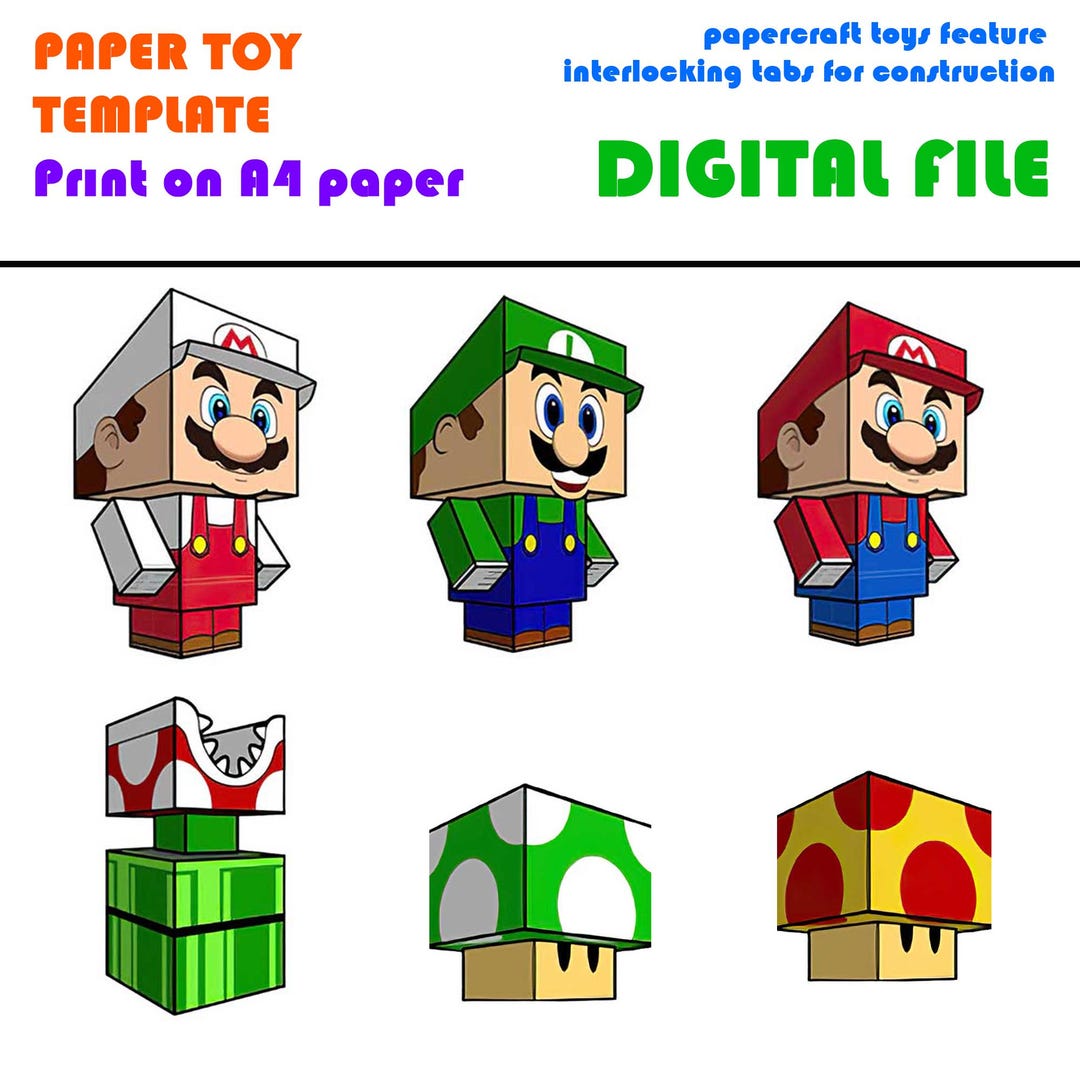 Paper Toy Template-mario Paper Toy Figure Set Digital File - Etsy