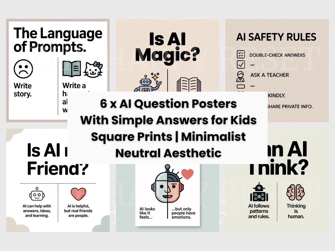 6 Pack AI Question Posters + 2 Free Bonuses | Square STEM Prints for ...
