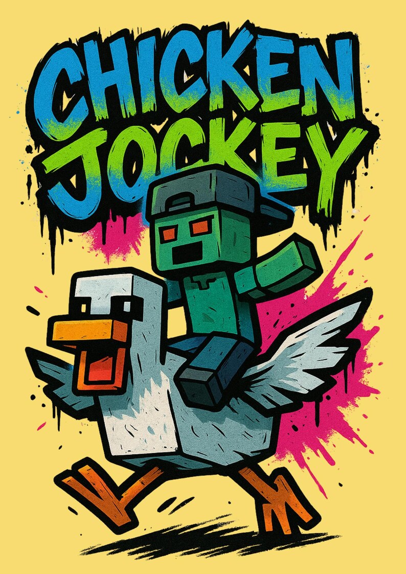 Chicken Jockey Skater Graffiti Printable Funny| Minecraft Style PNG ...