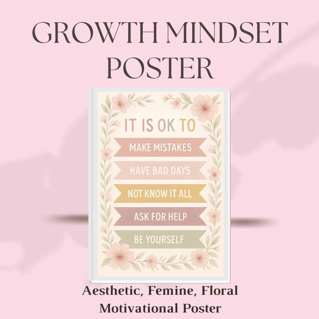 Aesthetic Growth Mindset Poster | Pastel Floral Printable Wall Art ...
