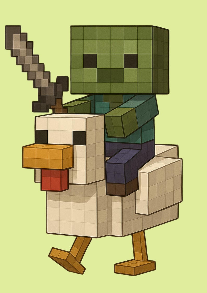 Minecraft-inspired Chicken Jockey Funny Poster Print| Funny Zombie ...