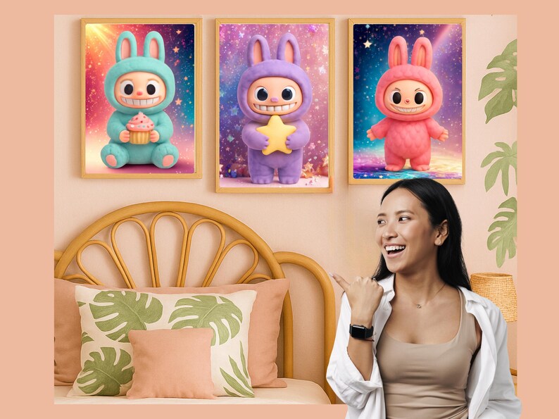 Labubu Bunny Poster Set | Magical Kawaii Monster Wall Art 3-pack ...